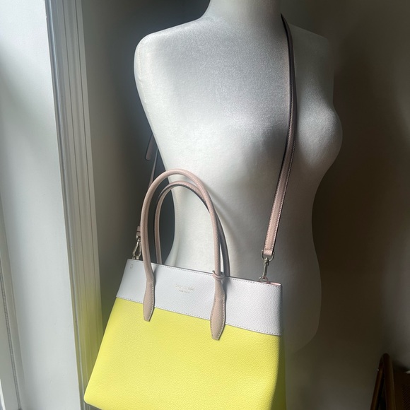 kate spade | Bags | Kate Spade Yellow And White Satchel With Structured ...